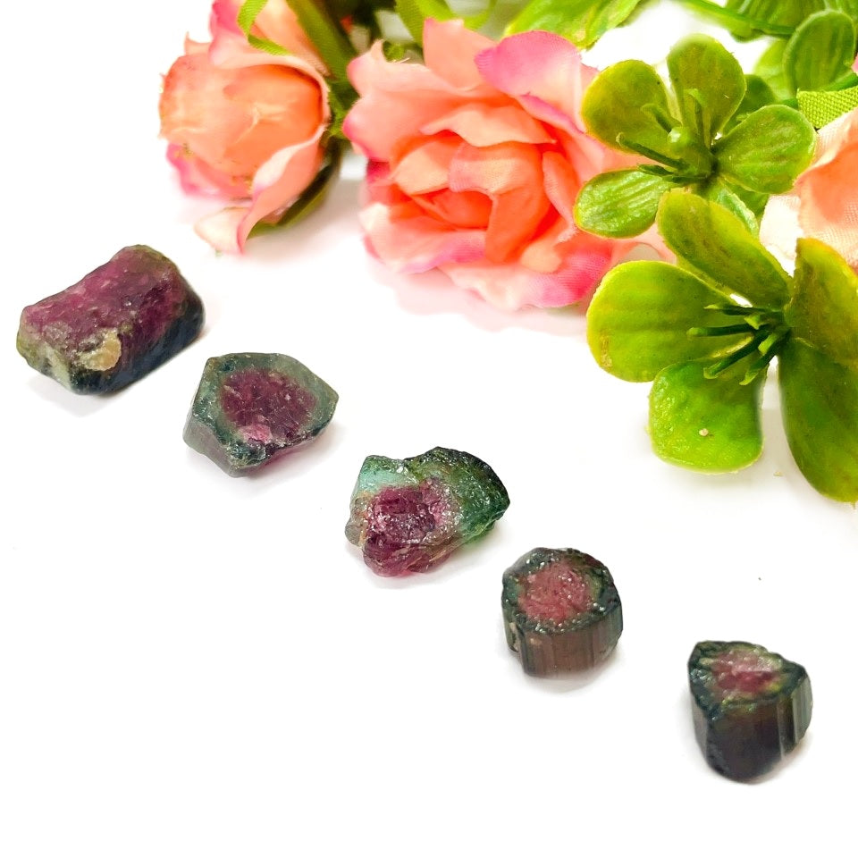 Shop Rare Watermelon Tourmaline Rough Slices Online - Talk to Crystals