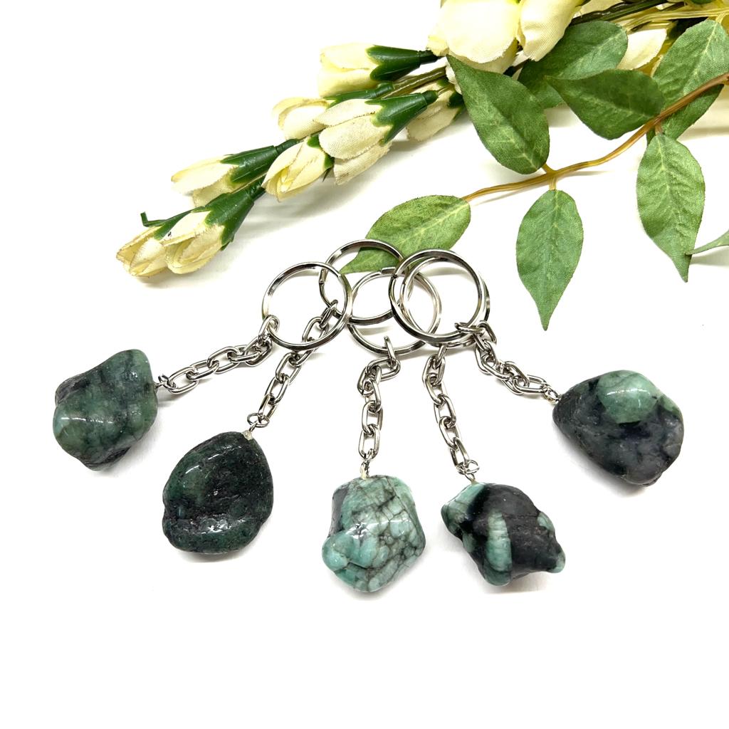 Emerald Tumbled Stone Key Ring (Abundance)