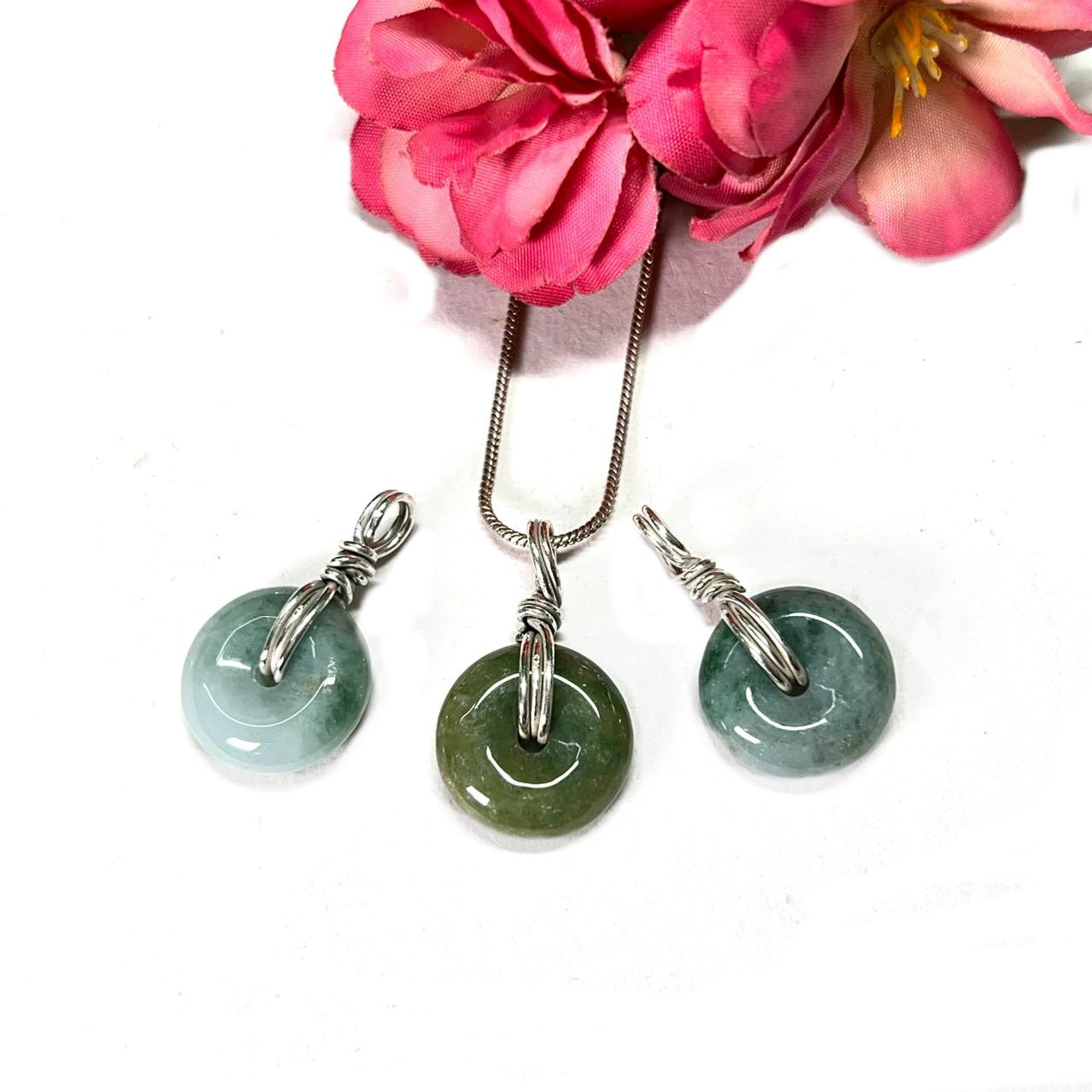 Buy Jadeite Donut Pendant in Silver for Serenity and Longetivity