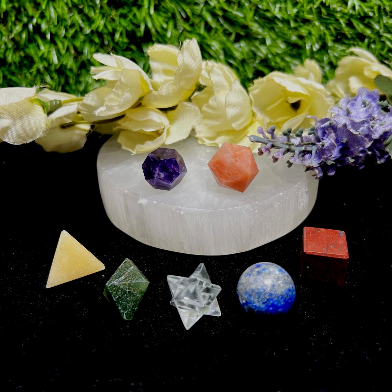 Sacred Geometry Set in Seven Chakra Stones (7 pcs)