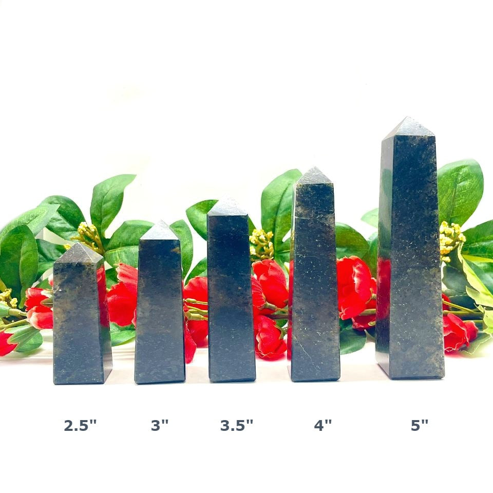 Black Tourmalinated Quartz 4-sided Obelisk Tower (Psychic Protection)